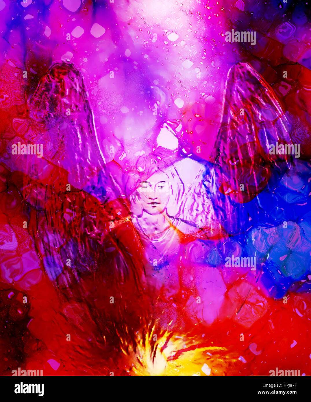 Spiritual Angel in cosmic space. Painting and graphic effect Stock ...