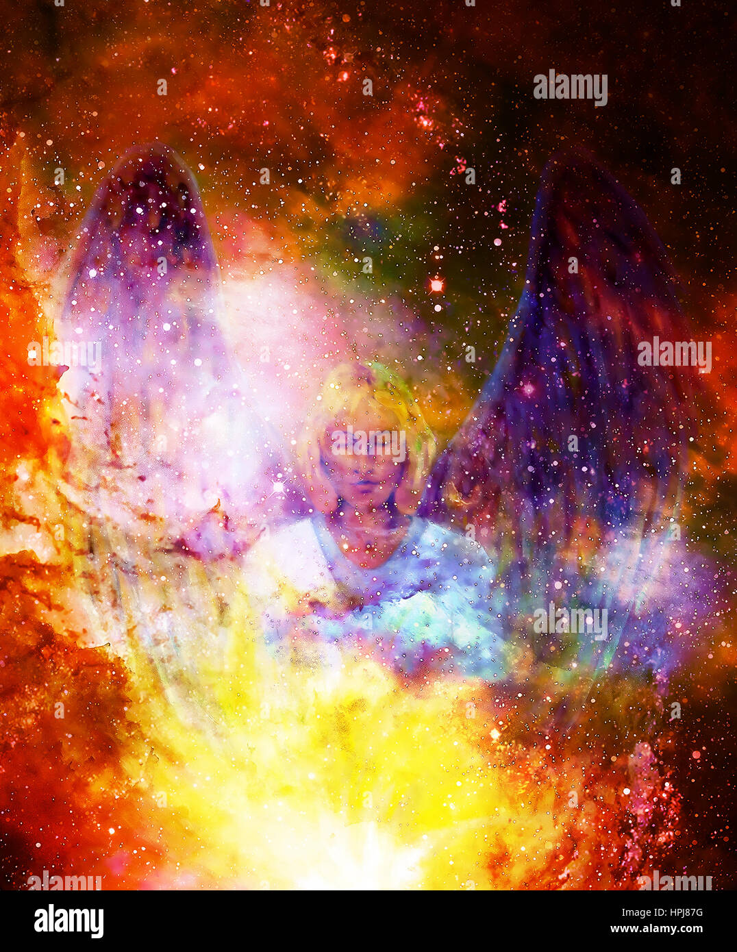 Spiritual Angel in cosmic space. Painting and graphic effect Stock ...
