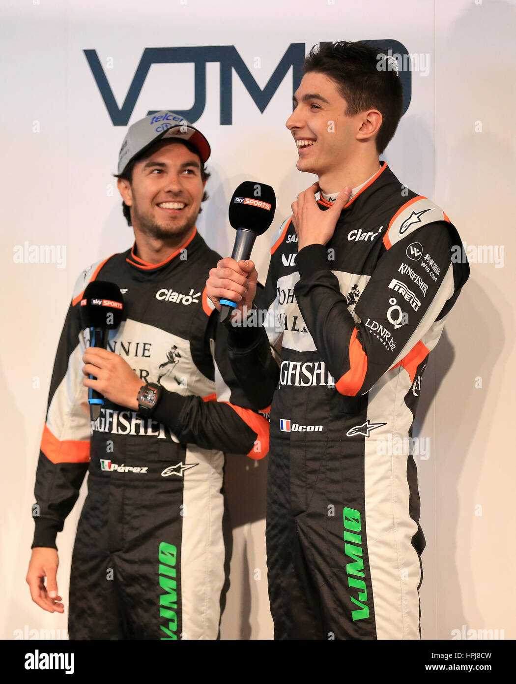 Sahara Force India drivers Sergio Perez (left) and Esteban Ocon during ...