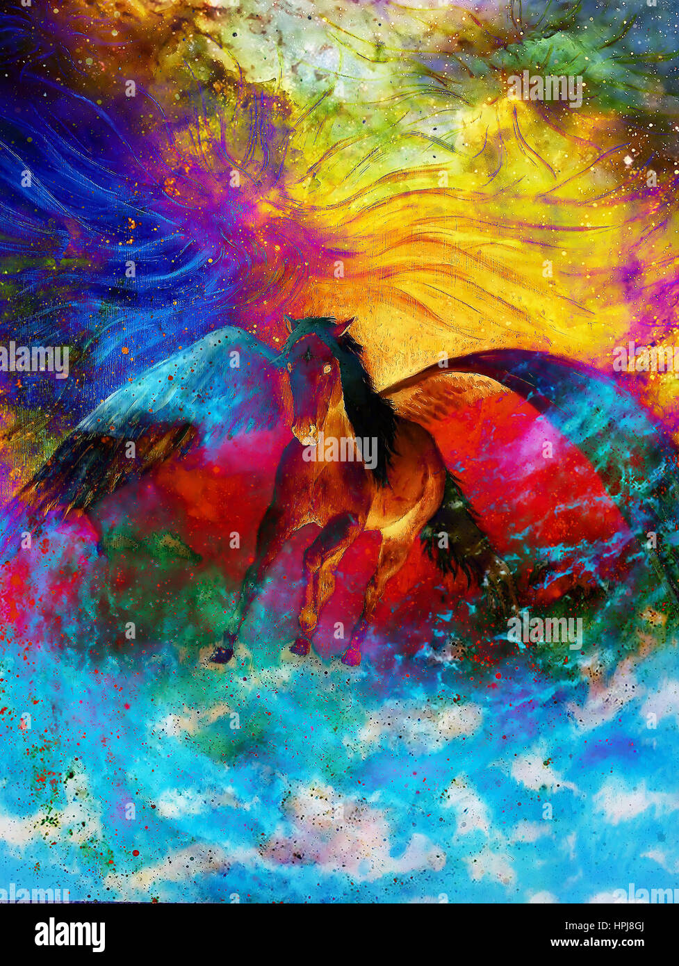 Pegasus in cosmic space. Painting and graphic design Stock Photo - Alamy