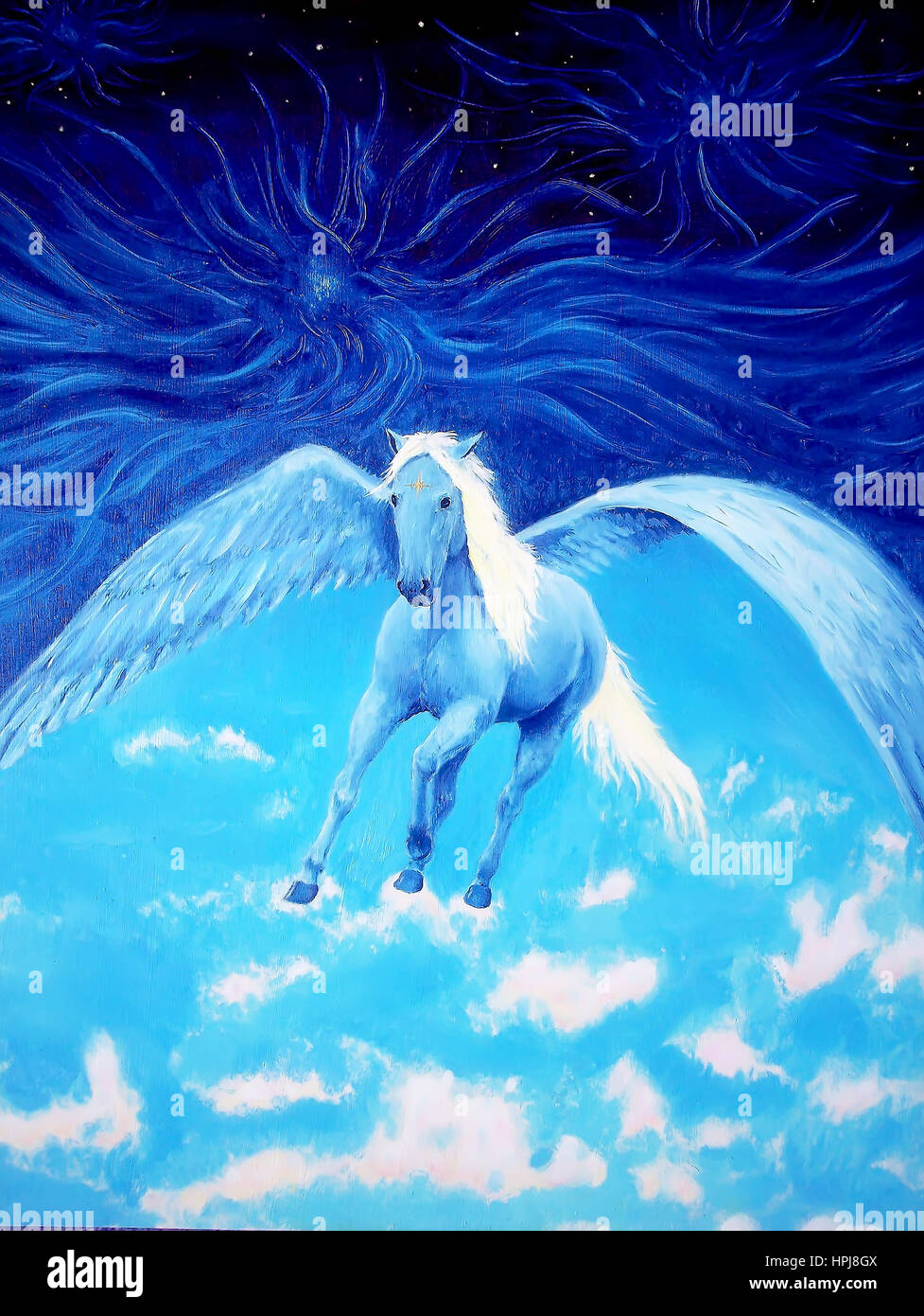 Pegasus in cosmic space. Painting and graphic design Stock Photo - Alamy
