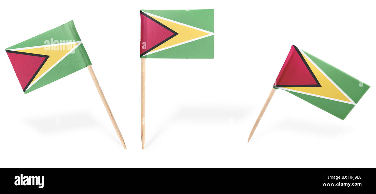 Small cocktail flags of Guyana in different positions isolated on white ...