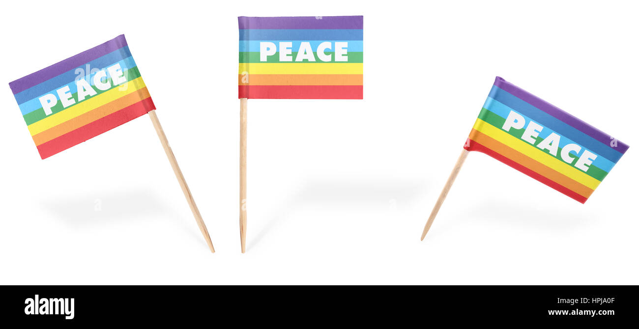 Small cocktail flags of Peace in different positions isolated on white ...