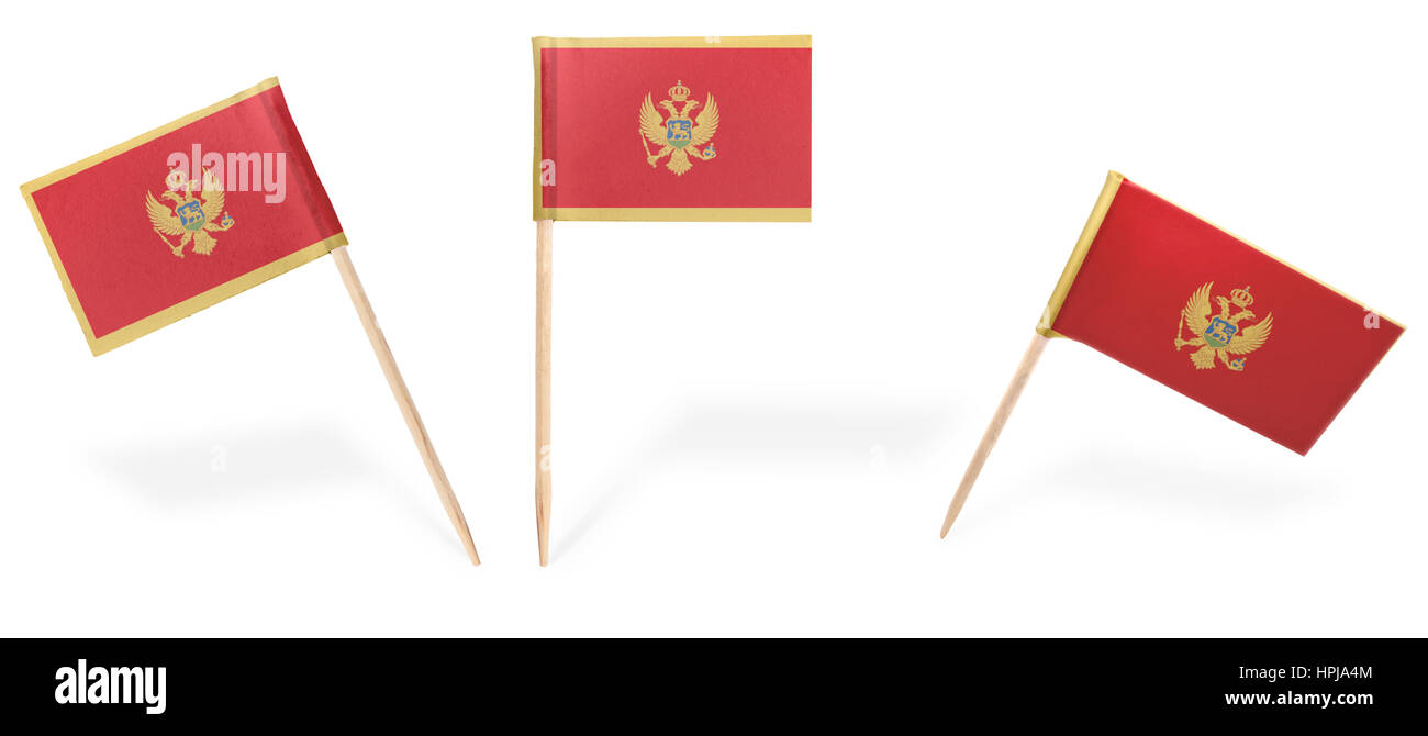 Small cocktail flags of Montenegro in different positions isolated on ...