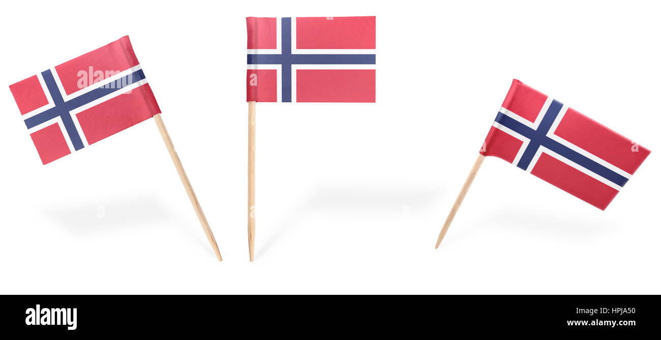 Small cocktail flags of Norway in different positions isolated on white ...