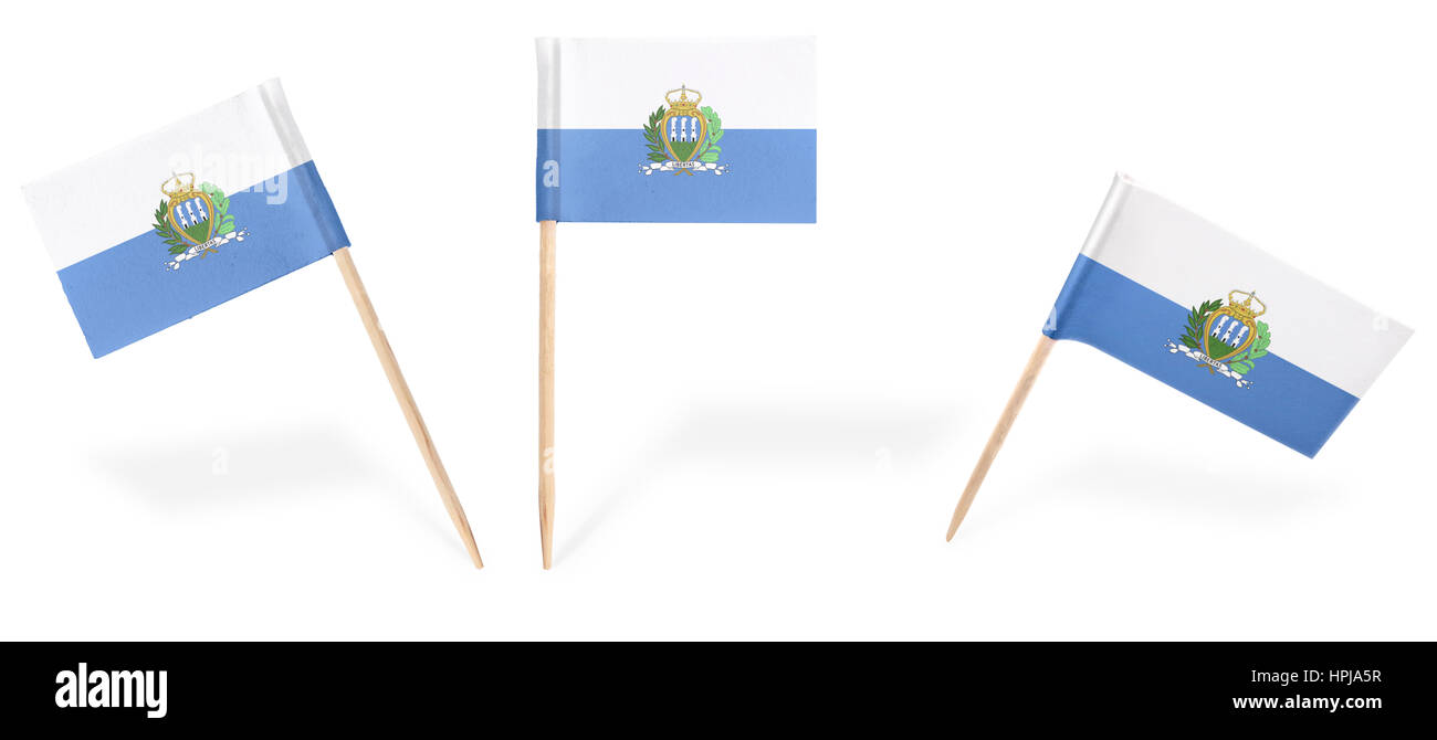 Small cocktail flags of San Marino in different positions isolated on ...