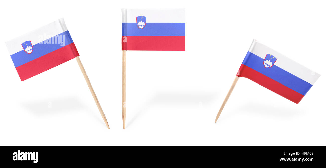Small cocktail flags of Slovenia in different positions isolated on ...