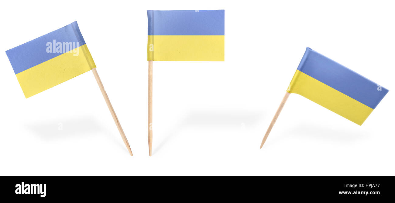 Small cocktail flags of Ukraine in different positions isolated on ...