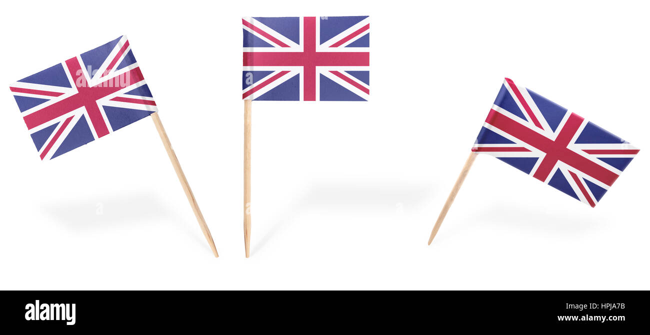 Small cocktail flags of United Kingdom in different positions isolated ...