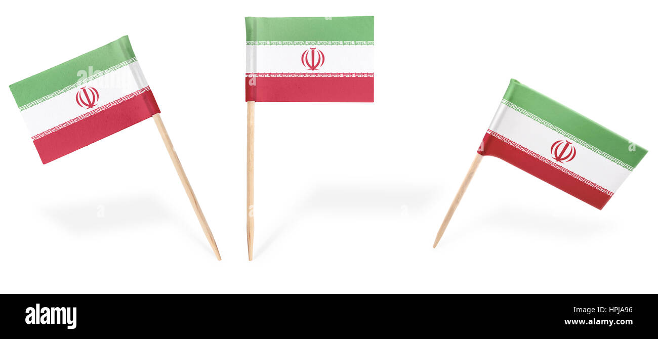 Small cocktail flags of Iran in different positions isolated on white ...