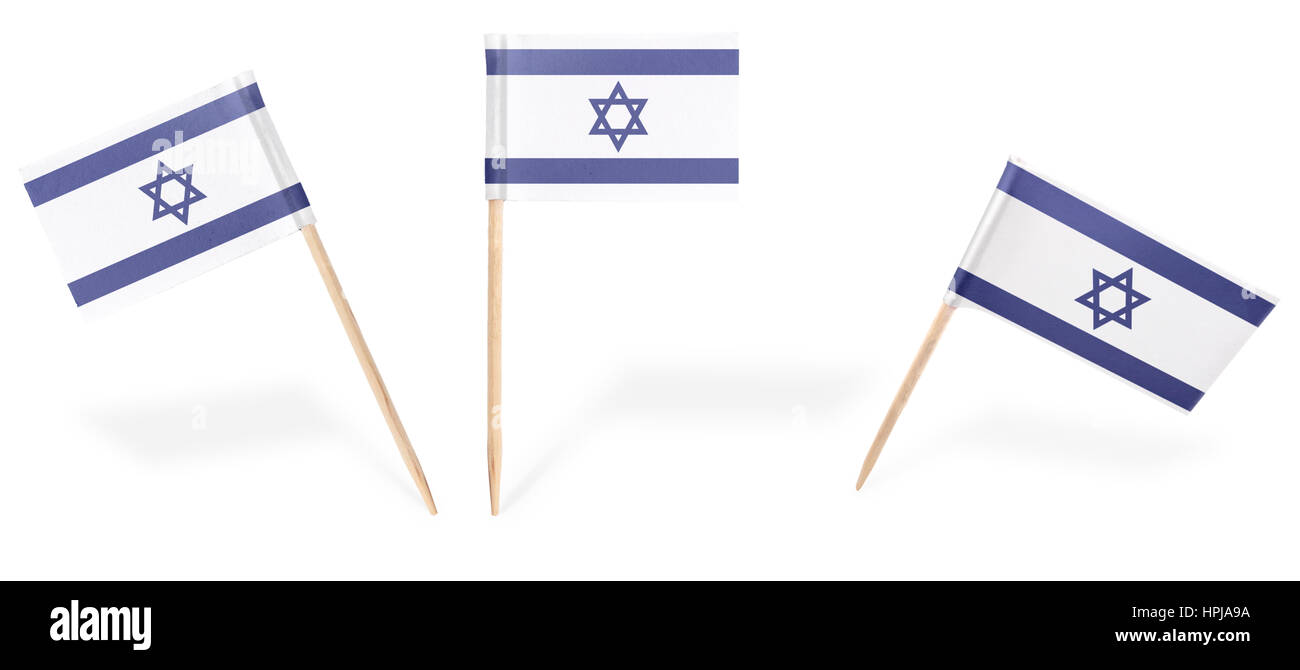 Small cocktail flags of Israel in different positions isolated on white ...
