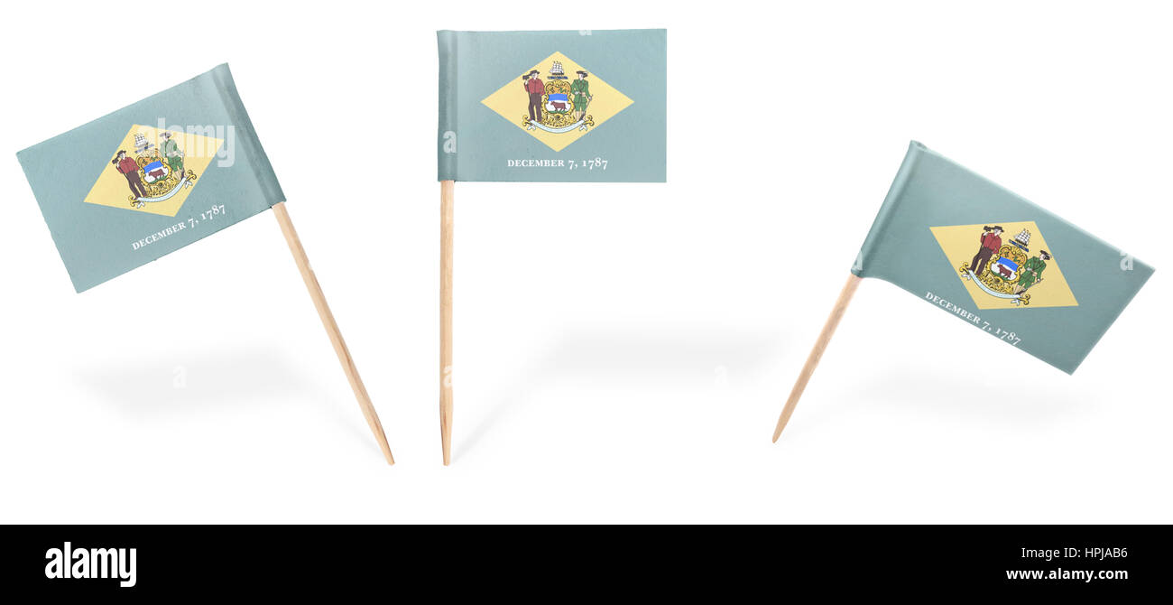 Small cocktail flags of Delaware in different positions isolated on ...