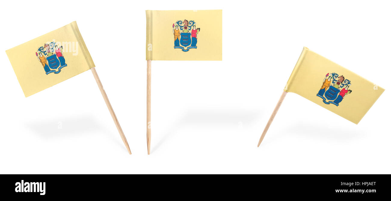 Small cocktail flags of New Jersey in different positions isolated on ...