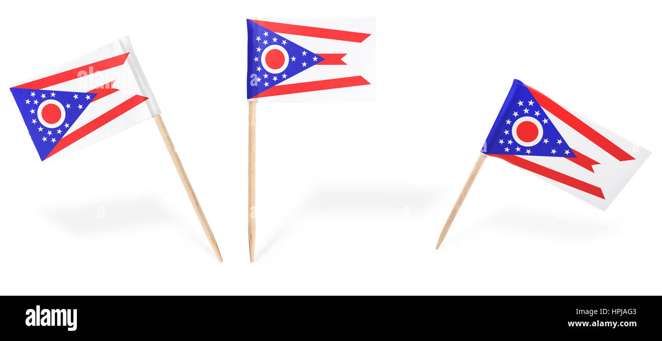 Small cocktail flags of Ohio in different positions isolated on white ...