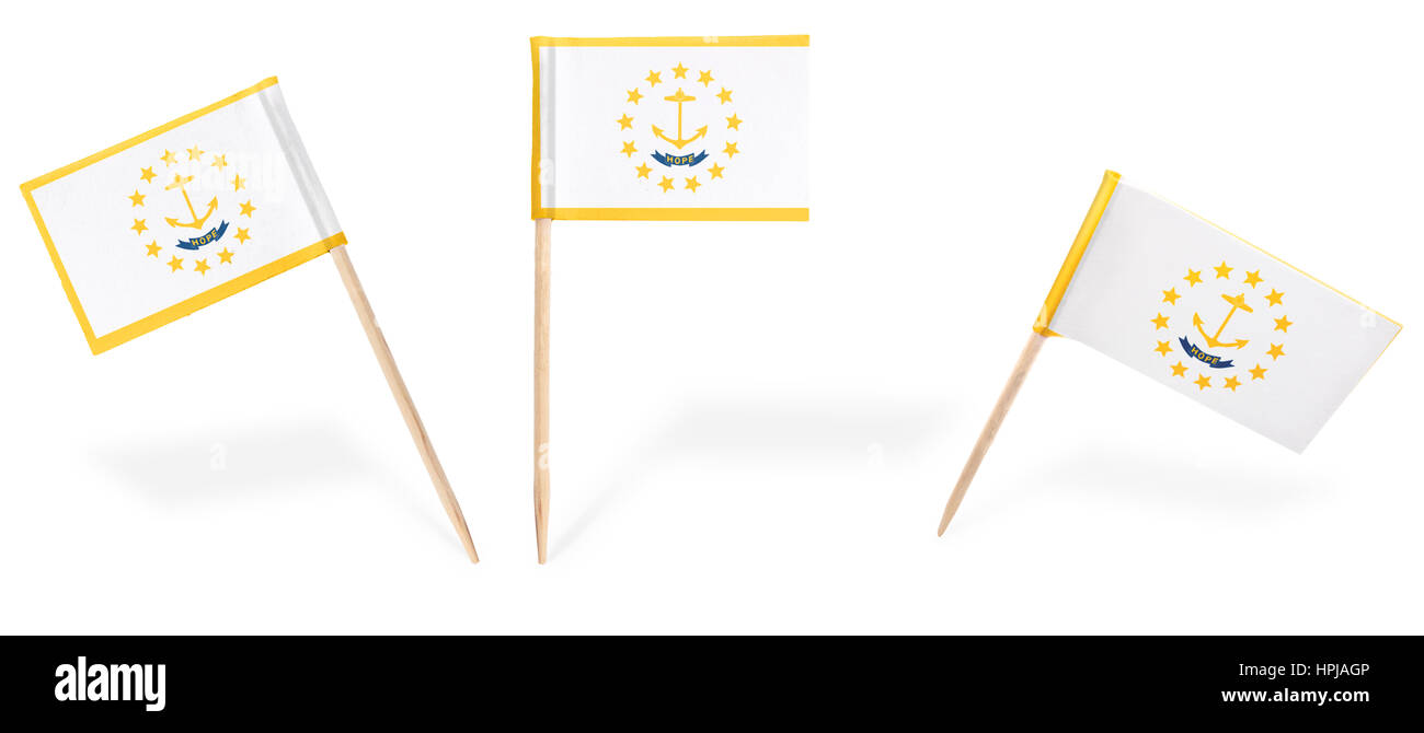 Small cocktail flags of Rhode Island in different positions isolated on ...