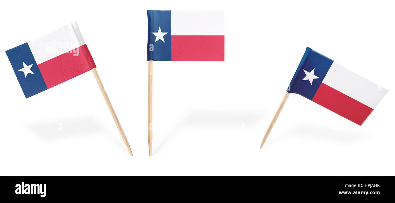 Small cocktail flags of Texas in different positions isolated on white ...
