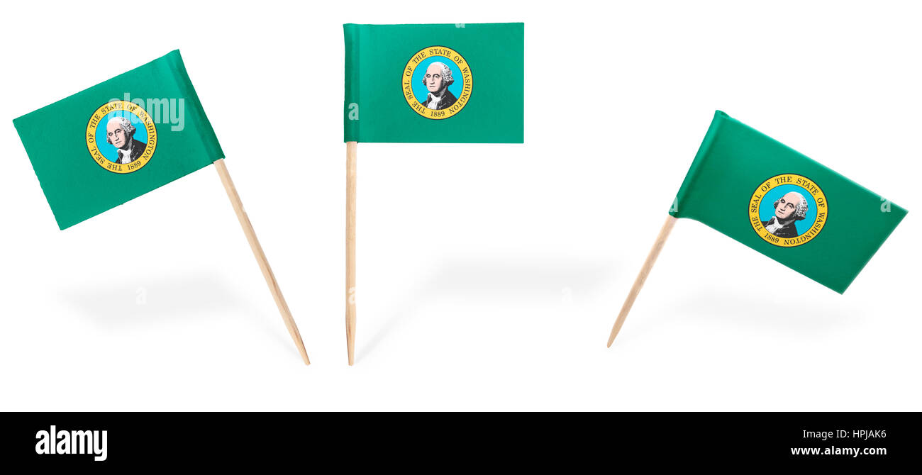 Small cocktail flags of Washington in different positions isolated on ...