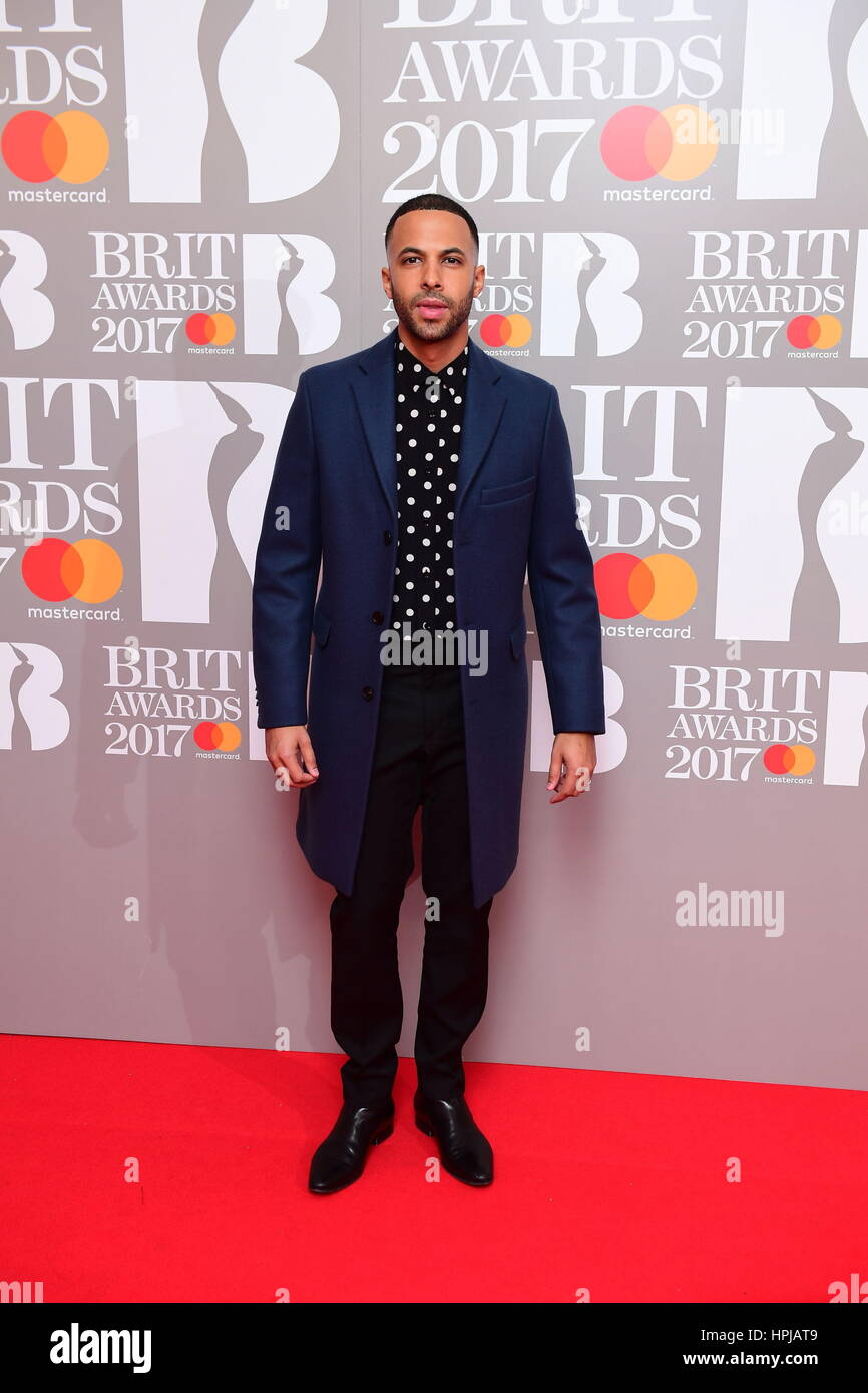 Marvin Humes attending the Brit Awards at the O2 Arena, London Stock ...