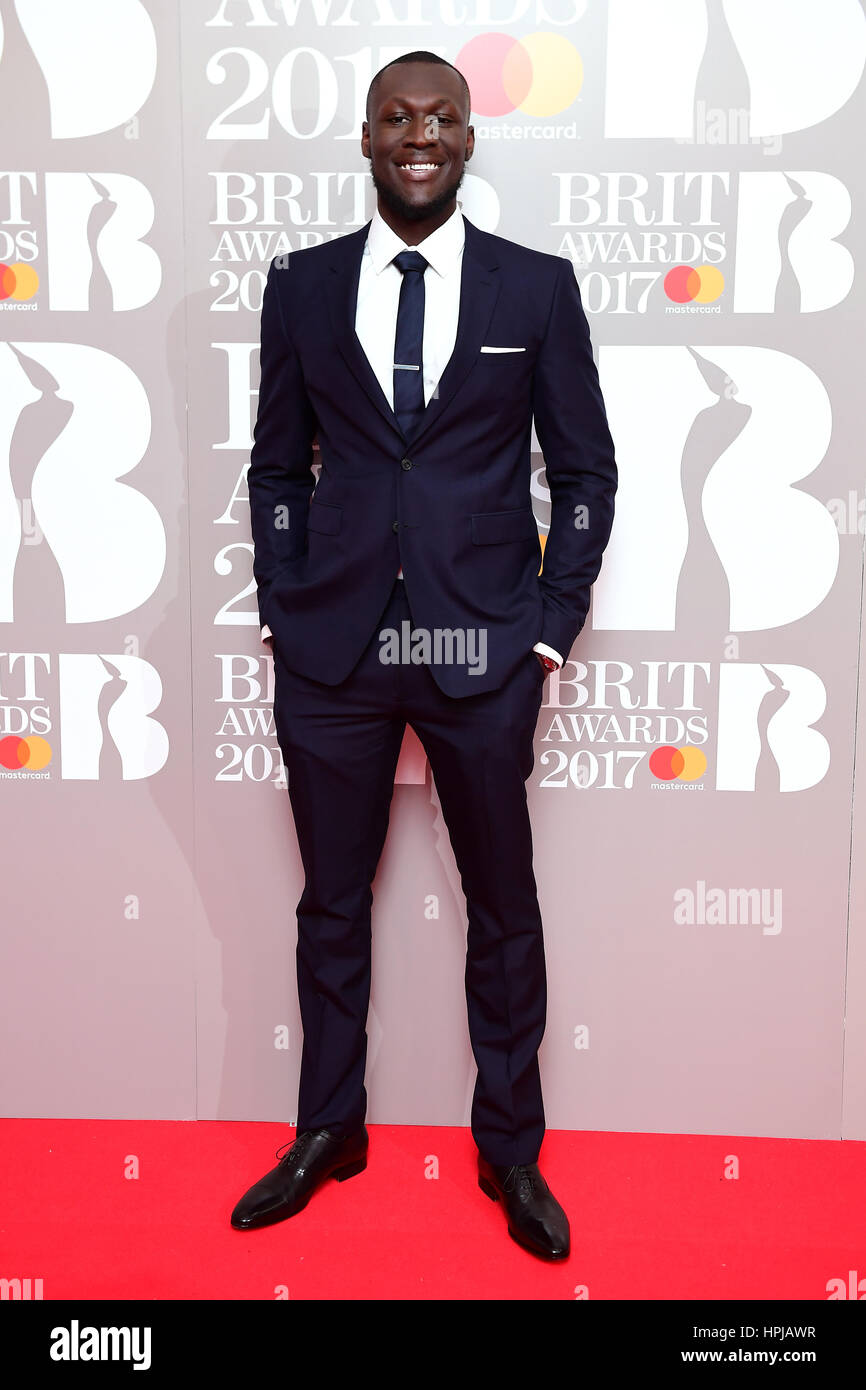 Stormzy attending the Brit Awards at the O2 Arena, London Stock Photo ...