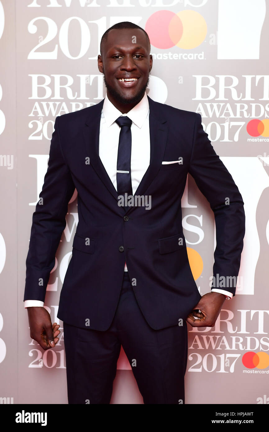 Stormzy attending the Brit Awards at the O2 Arena, London Stock Photo ...