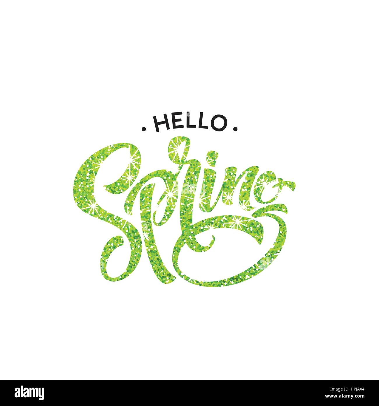 Glittering Hello spring handwritten calligraphy lettering. Vector ...