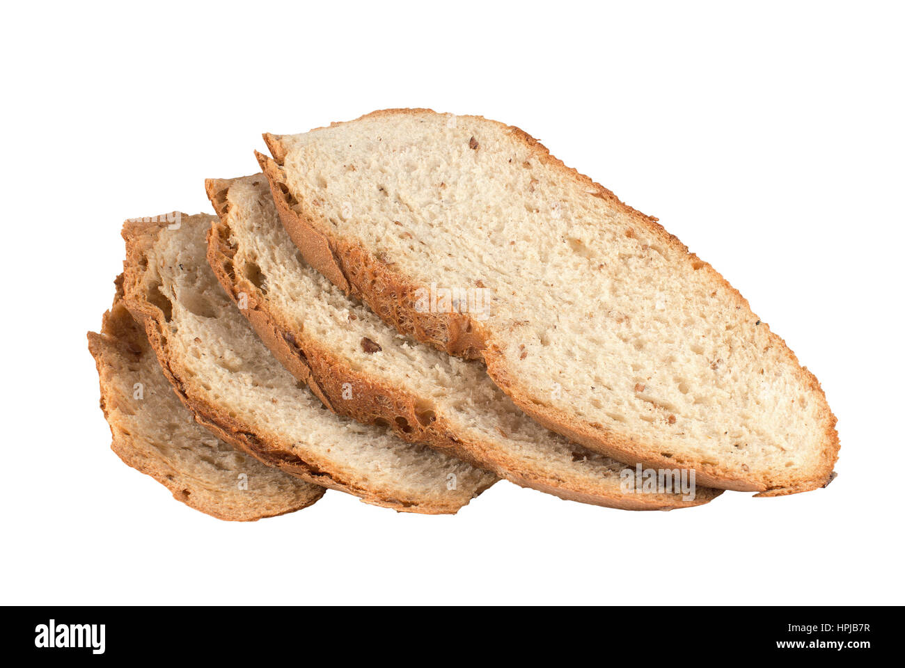 Sliced homemade white bread. Handcrafted bread slices isolated on white ...