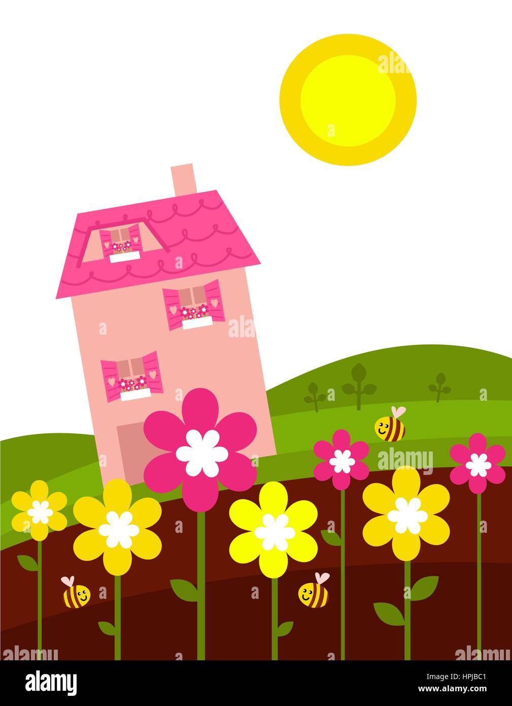 11969399 - school in spring nature. cartoon illustration Stock Photo ...