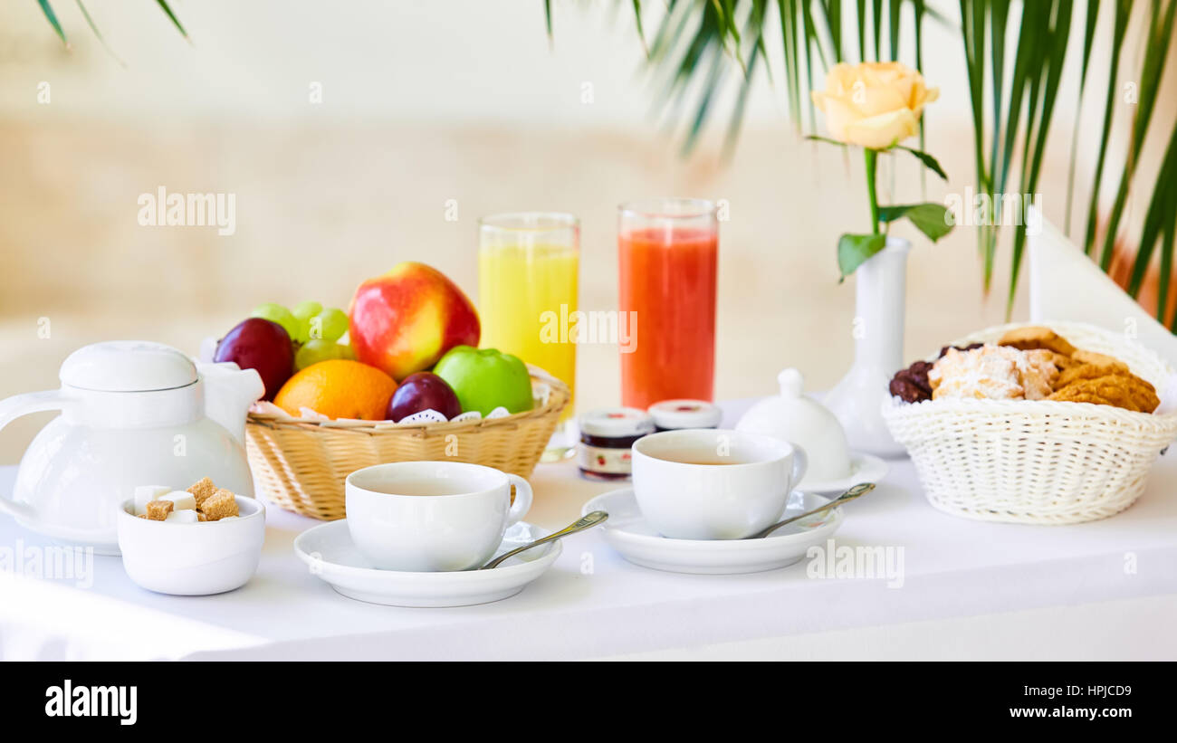 delicious breakfast for two at the luxury hotel Stock Photo - Alamy