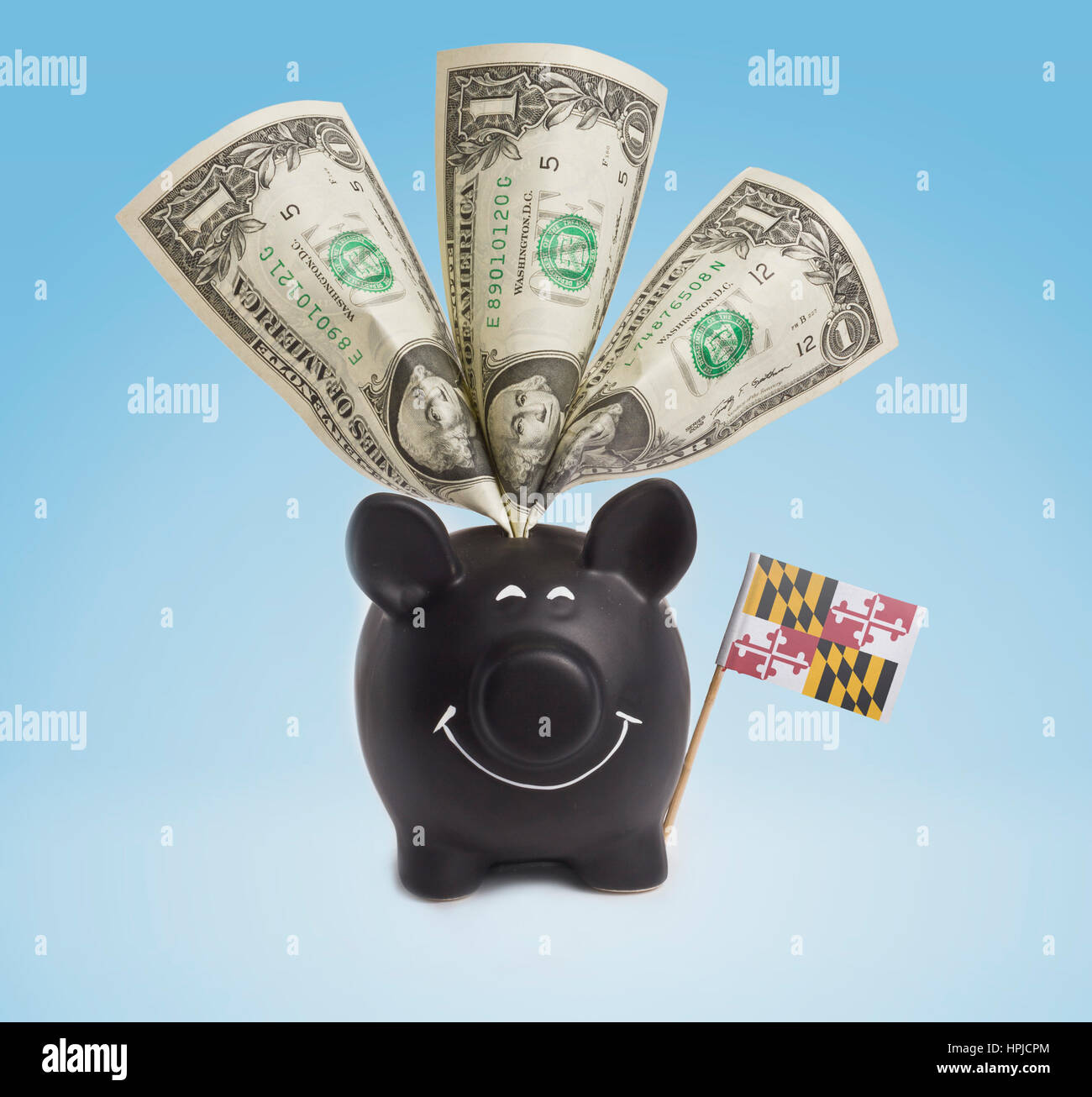 One dollar banknote in a smiling piggybank of Maryland.(series Stock ...