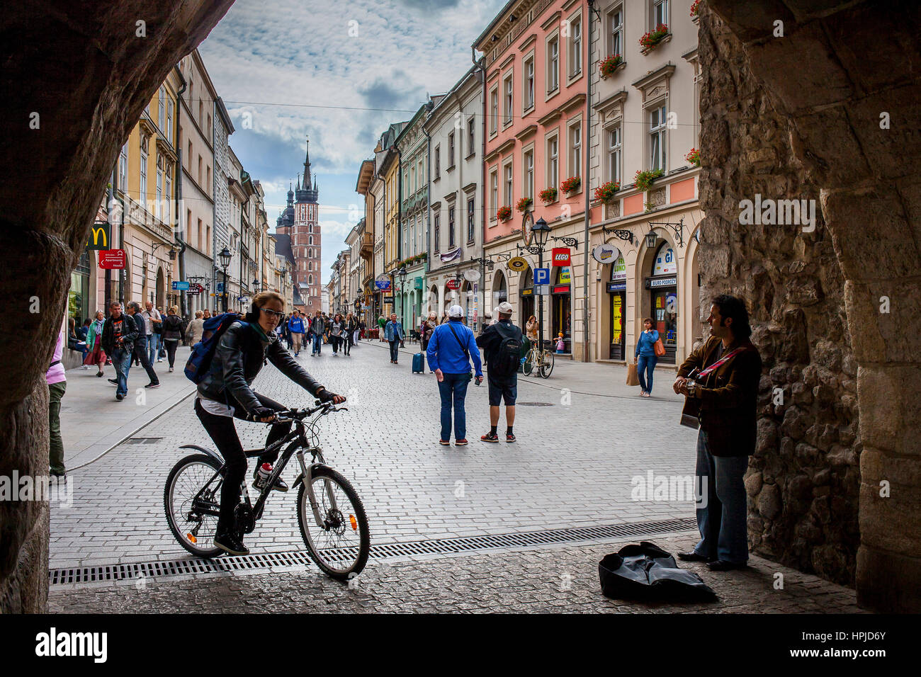 Florianska street from Florian's Gate, in background St Mary's church ...