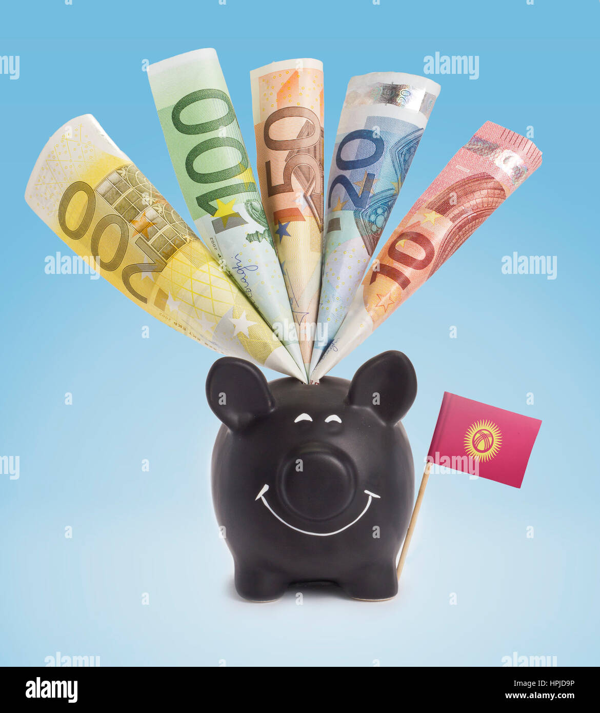 Ten,twenty,fifty,one hundred and a 200 Euro banknote in a smiling ...