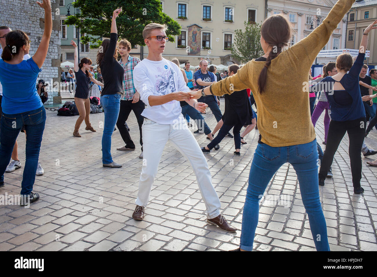 gathering of people to dance on saturday afternoon, market square Rynek ...