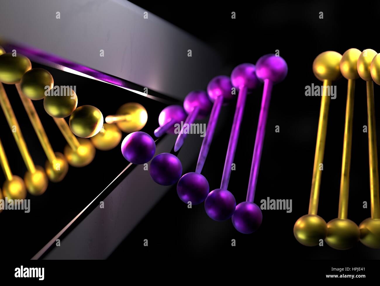 DNA strand in metal color cut with a scissor 3d render Stock Photo - Alamy