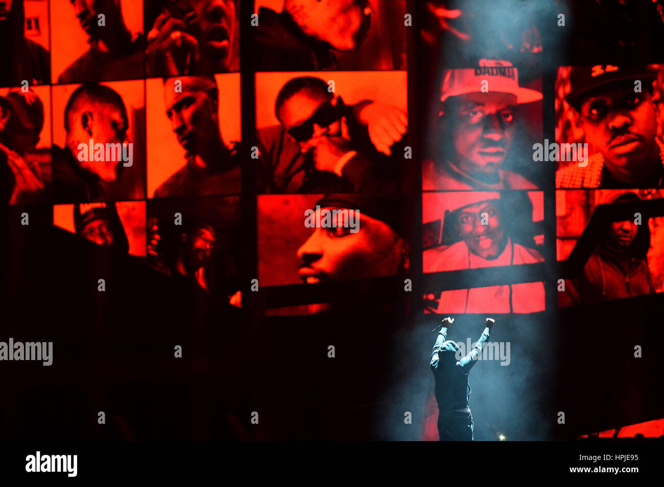 Skepta performing on stage at the Brit Awards at the O2 Arena, London ...