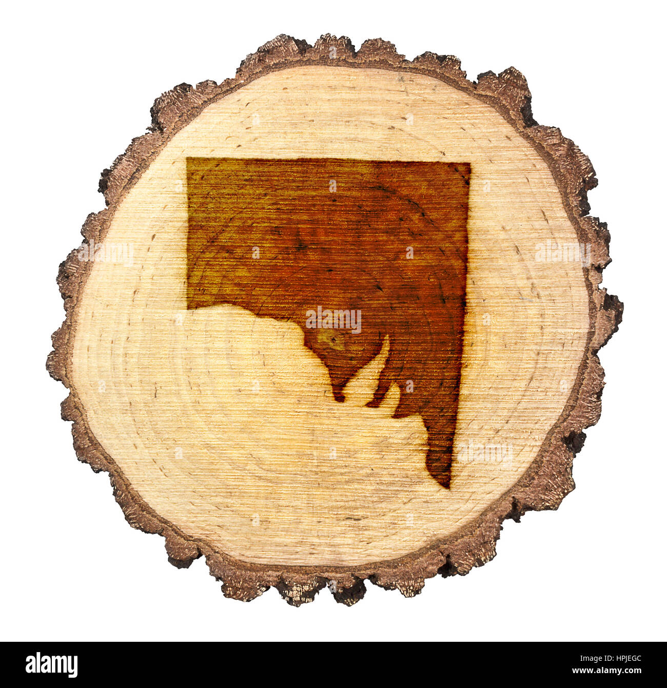 A slice of oak and the shape of Southern Australia branded onto ...