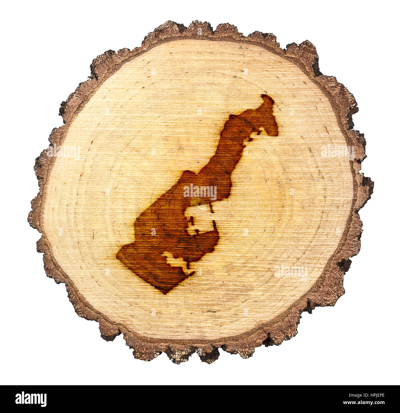A slice of oak and the shape of Monaco branded onto .(series Stock ...