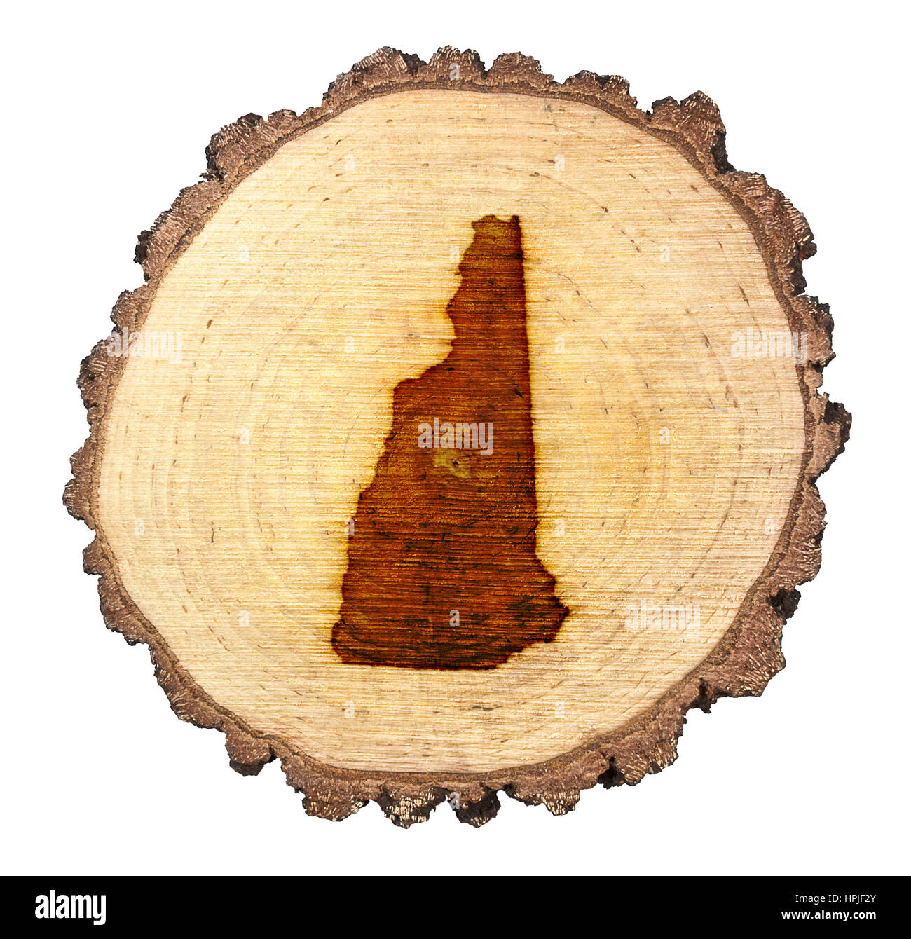 A slice of oak and the shape of New Hampshire branded onto .(series ...