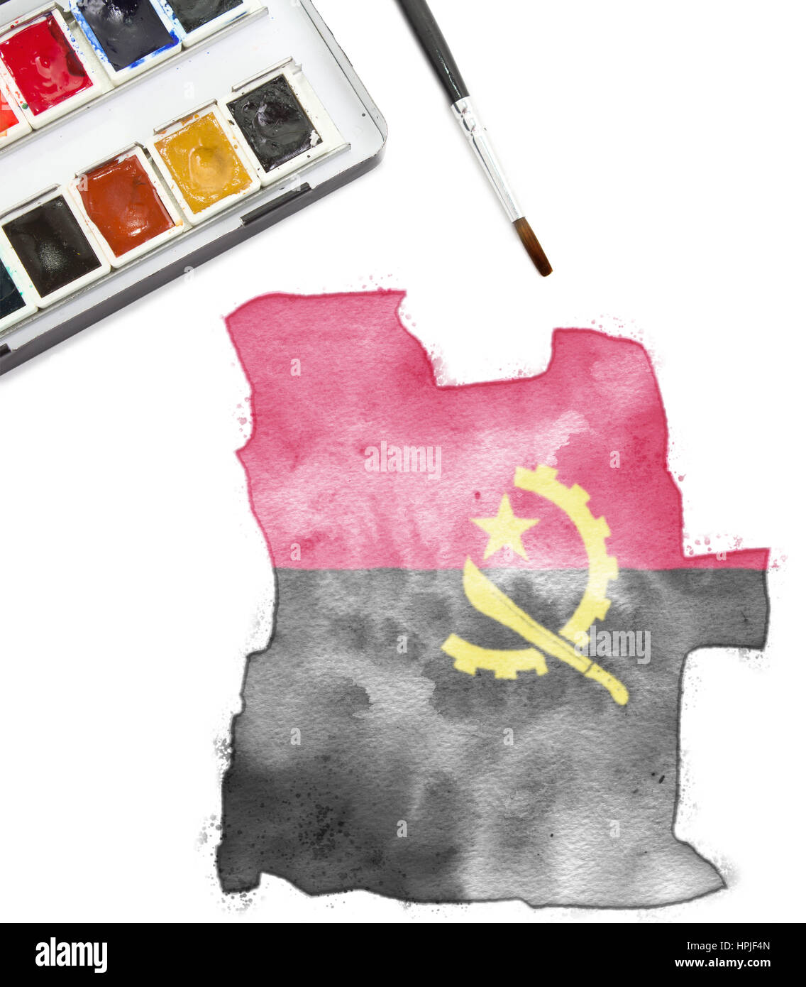 A watercolor painting of Angola in the national colors.(series Stock ...