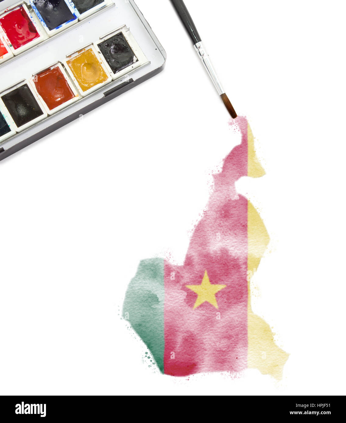 A watercolor painting of Cameroon in the national colors.(series Stock ...