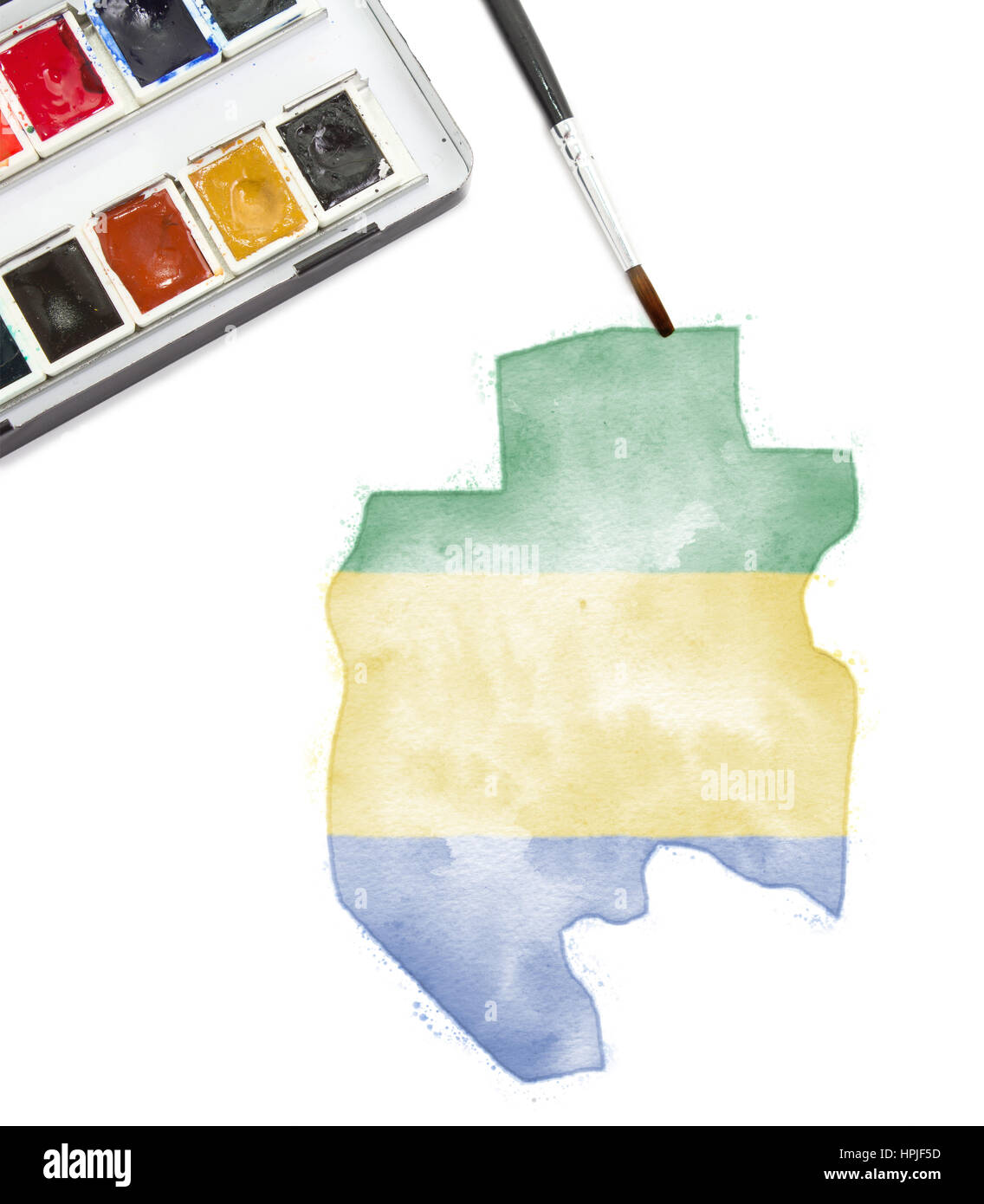 A watercolor painting of Gabon in the national colors.(series Stock ...