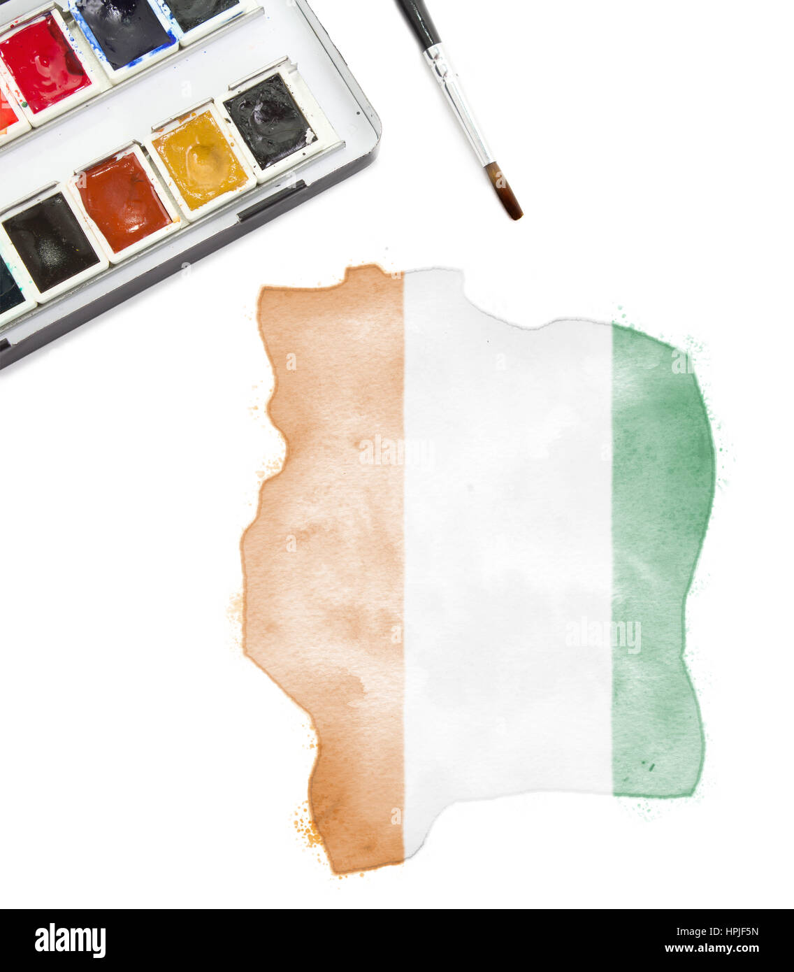 A watercolor painting of Ivory Coast in the national colors.(series ...