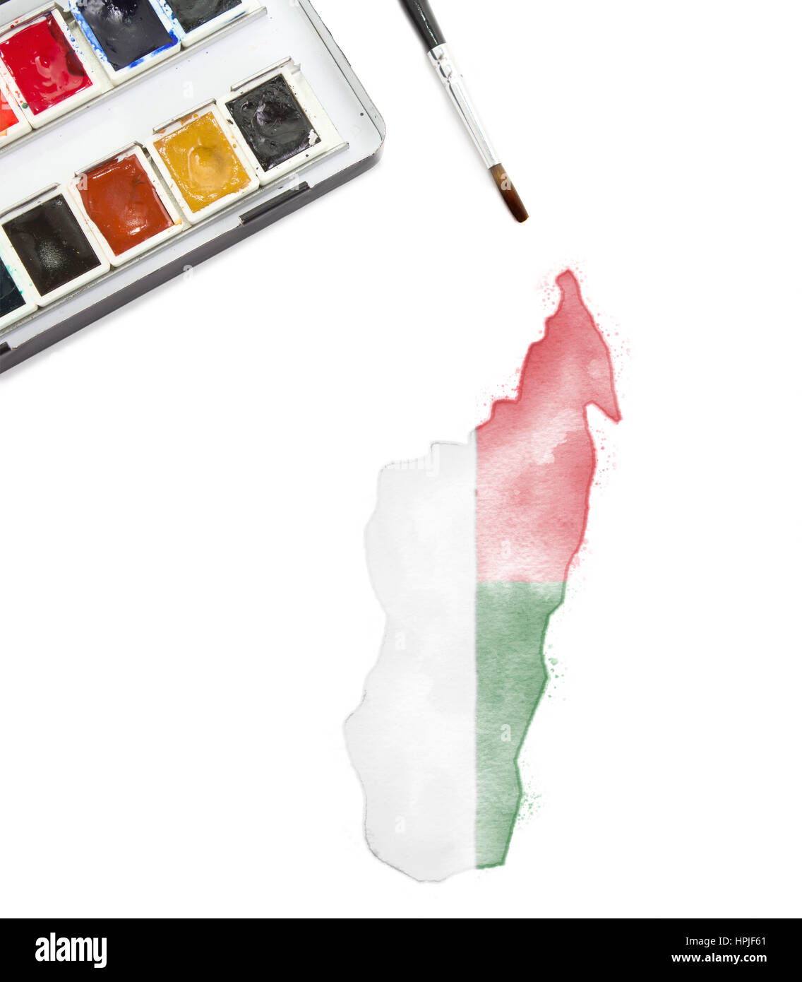 A watercolor painting of Madagascar in the national colors.(series ...