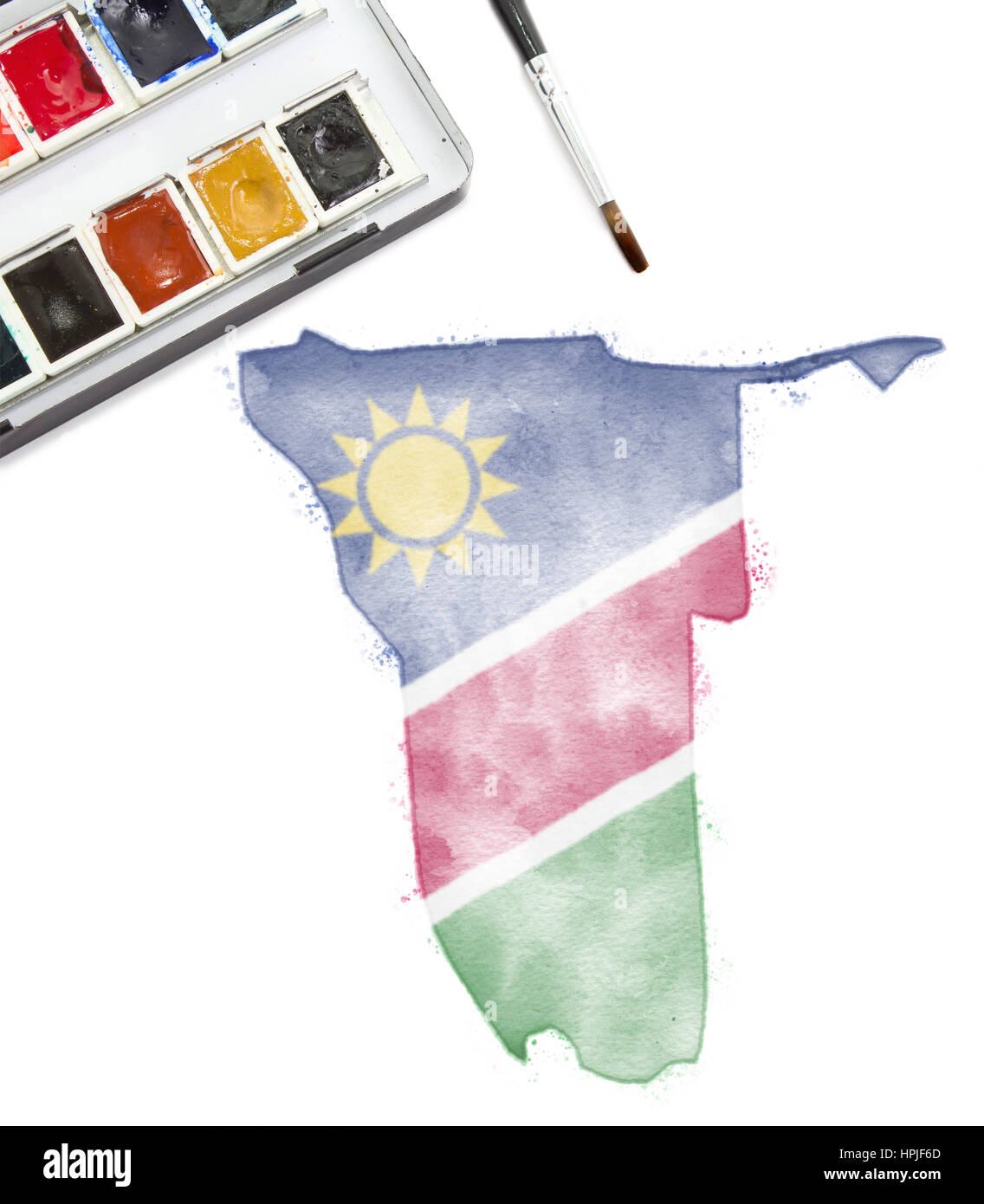 A watercolor painting of Namibia in the national colors.(series Stock ...