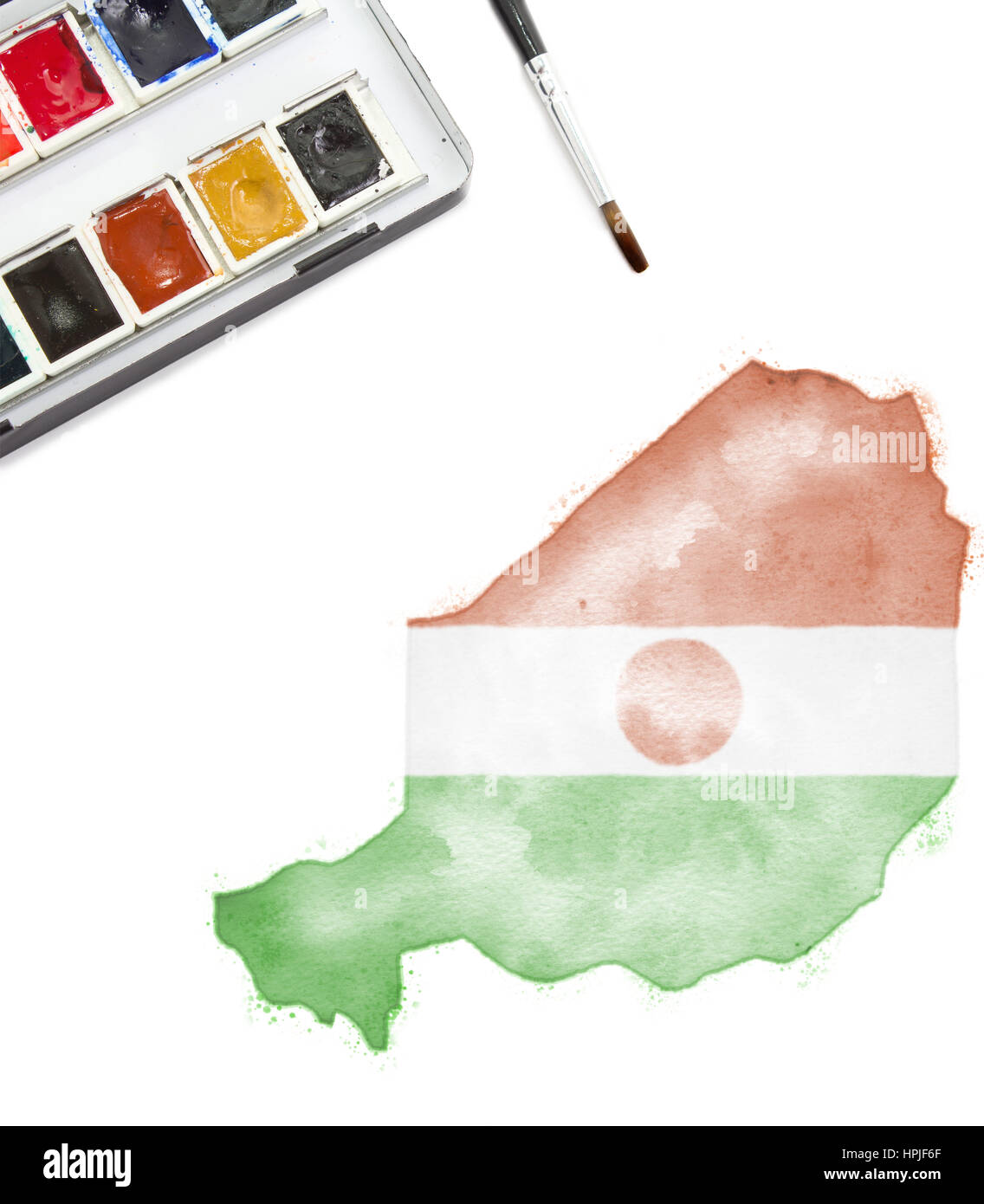 A watercolor painting of Niger in the national colors.(series Stock ...