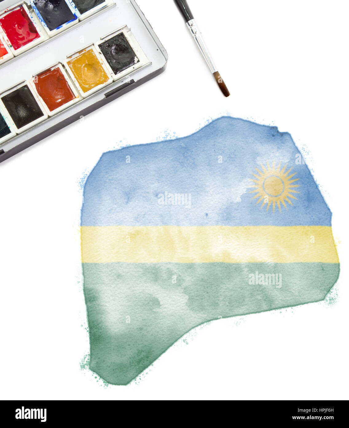 A watercolor painting of Rwanda in the national colors.(series Stock ...