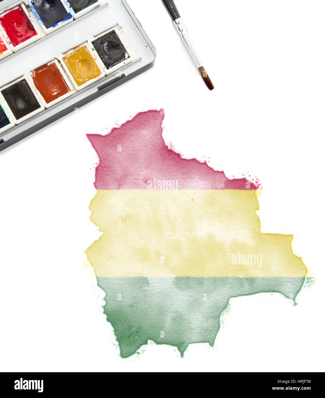A watercolor painting of Bolivia in the national colors.(series Stock ...