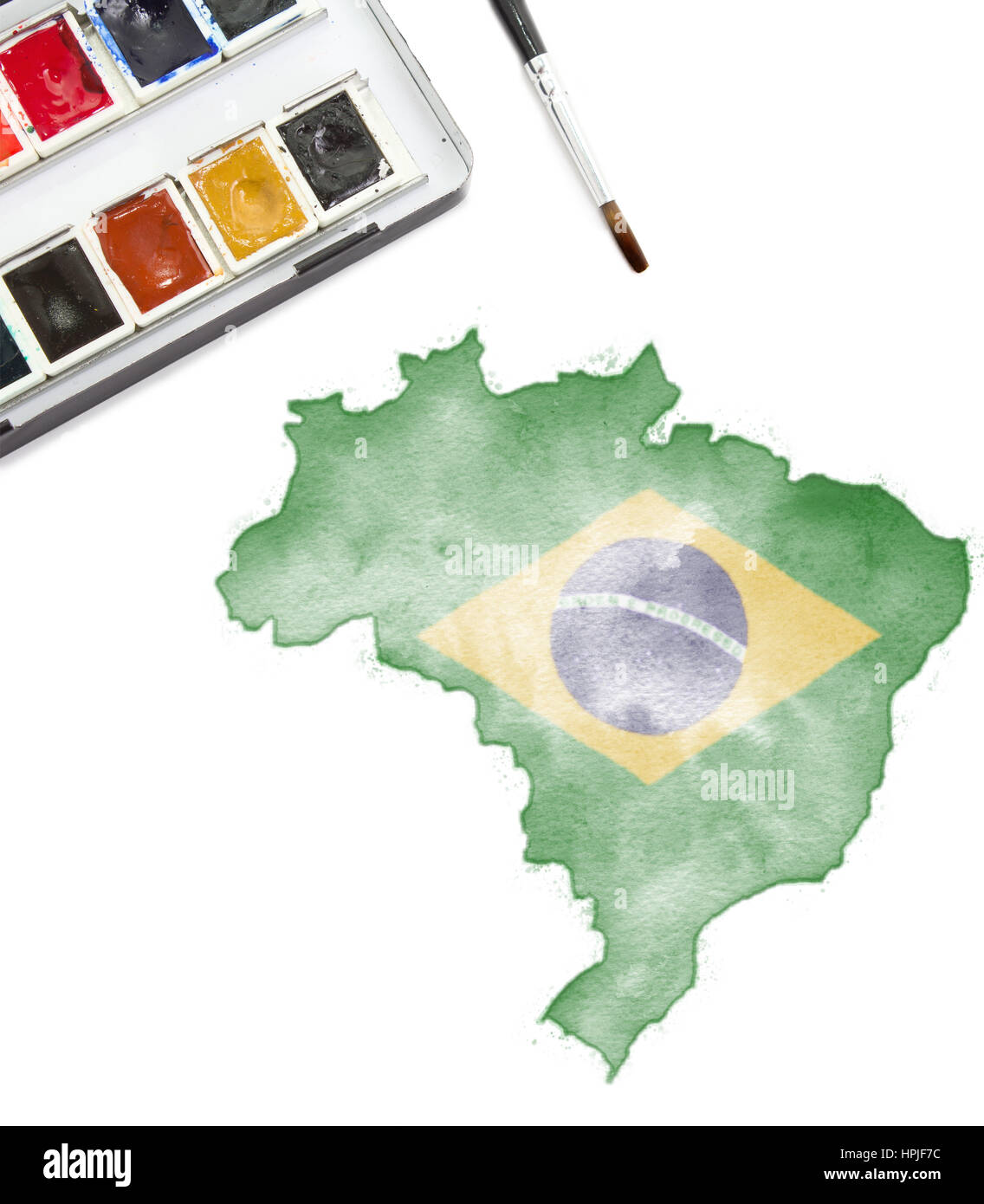 A watercolor painting of Brazil in the national colors.(series Stock ...