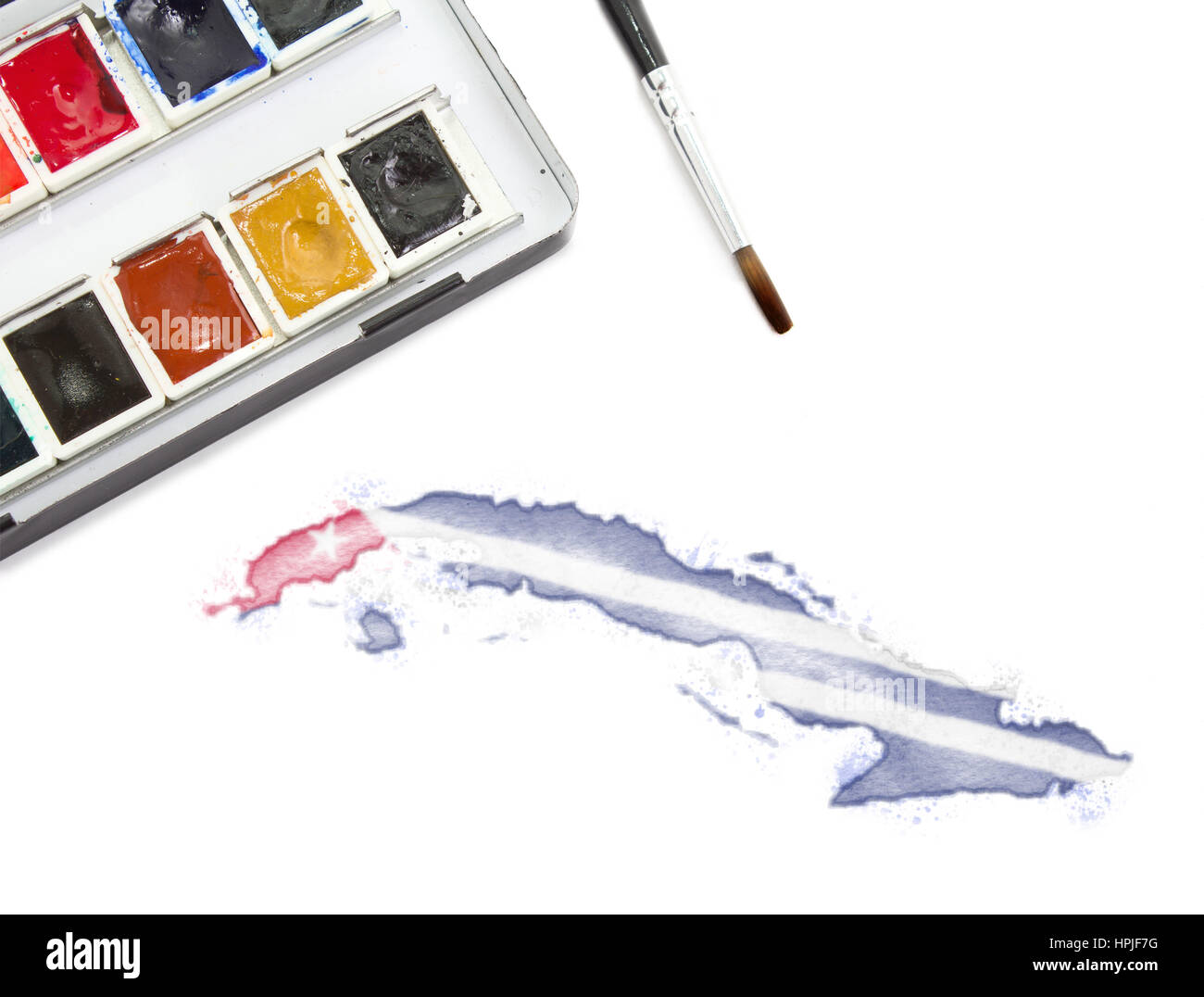 A watercolor painting of Cuba in the national colors.(series Stock ...