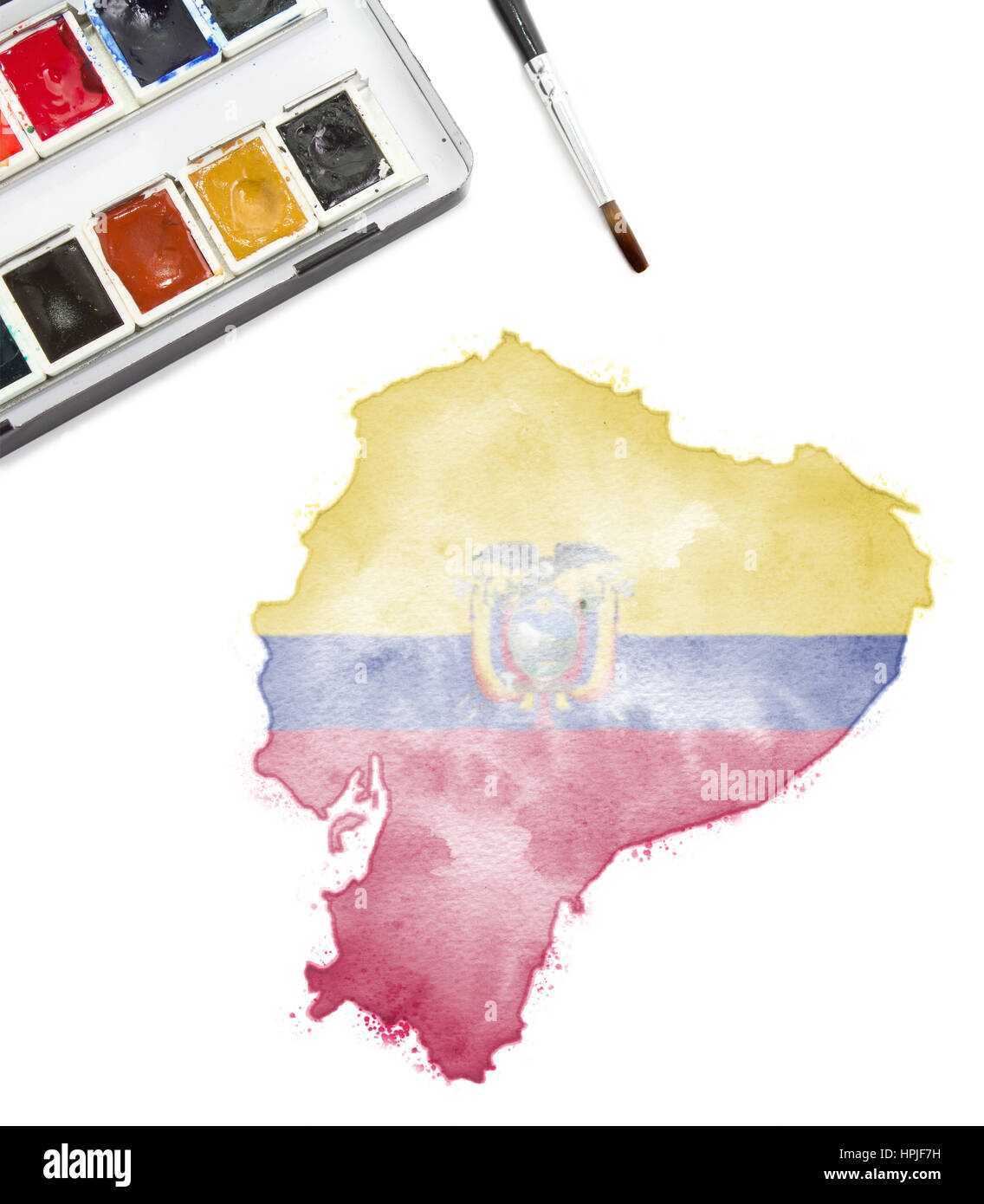 A watercolor painting of Ecuador in the national colors.(series Stock ...