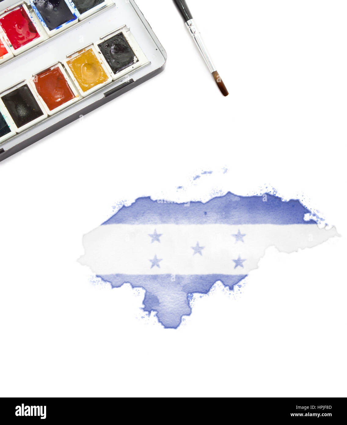 A watercolor painting of Honduras in the national colors.(series Stock ...